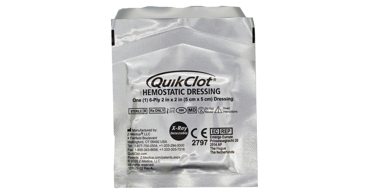 QUIKCLOT hemostatic dressing 5x5cm 4ply REF302 | Δίγκας Γ. Ιατρικά