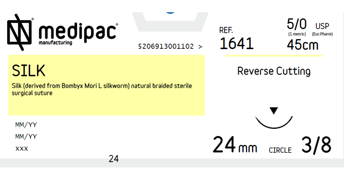 Silk suture non absorbable Medipac 5/0 DS24 45cm Reverse Cutting Needle ...