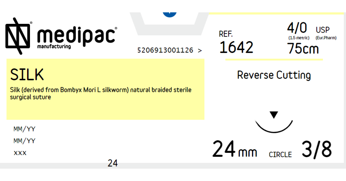 Silk suture non absorbable Medipac 4/0 DS24 75cm Reverse Cutting Needle ...