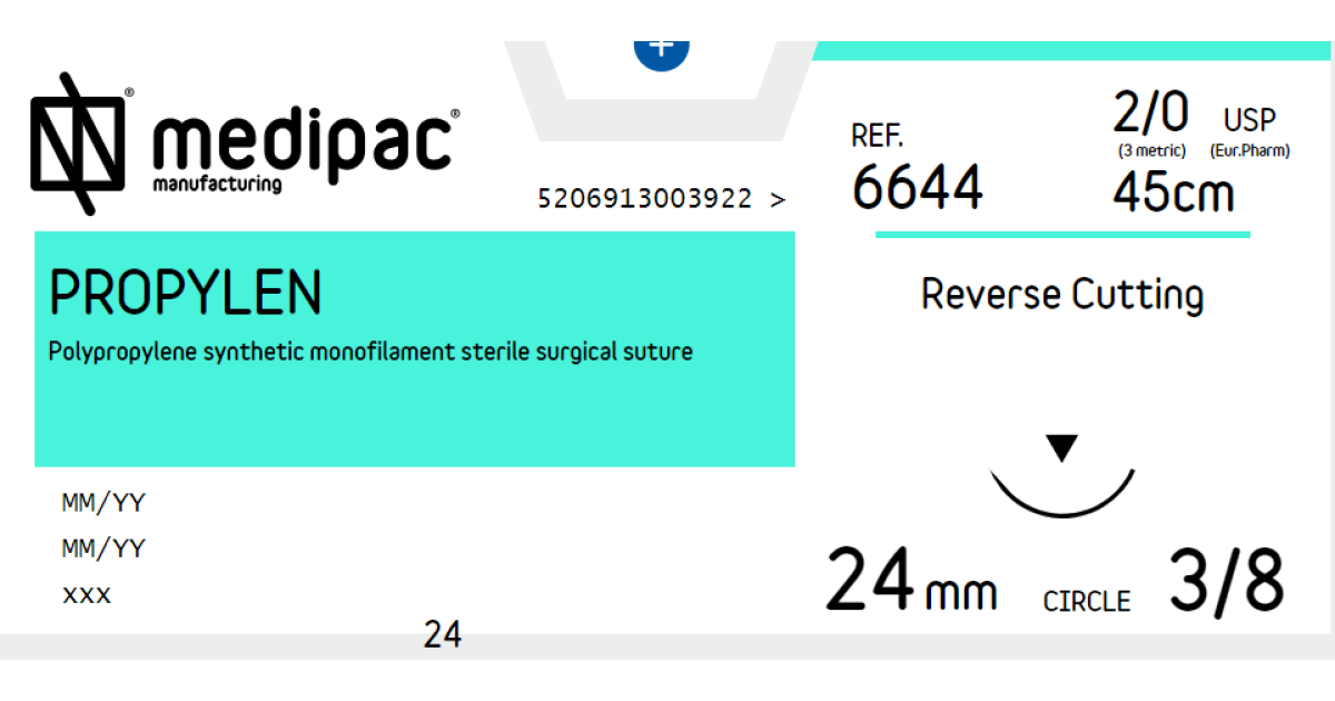 Non absorbable suture Propylen Medipac 2/0 DS24 45cm Reverse Cutting ...