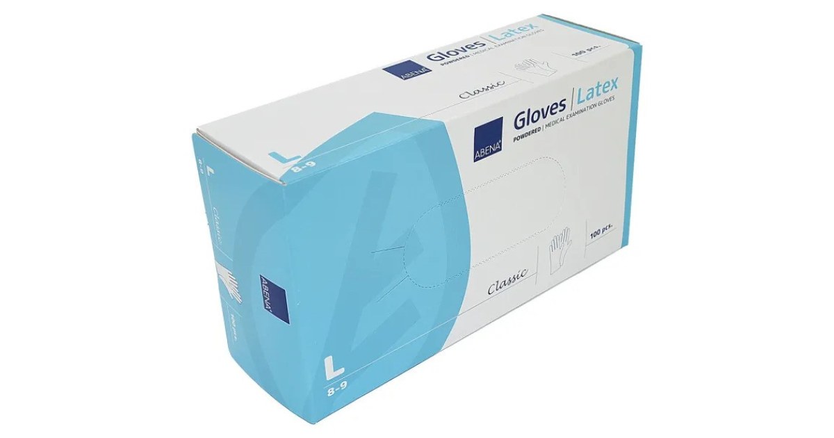 Γάντια εξεταστικά Latex με πούδρα ABENA CLASSIC 100 τεμάχια λευκά ...