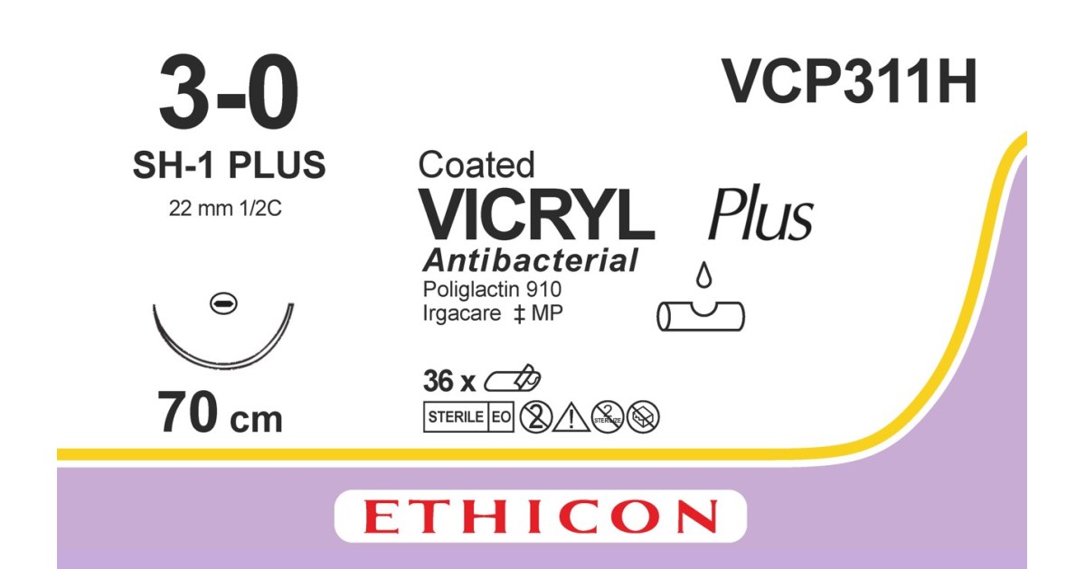 Ethicon Vicryl Plus Antibacterial, Absorbable Suture 3/0, needle 22mm ...